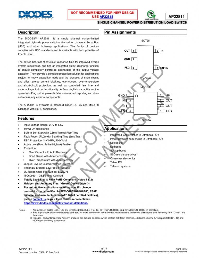 AP22811BM8-13 datasheet page 1