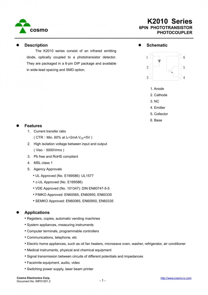 K2010 datasheet page 1