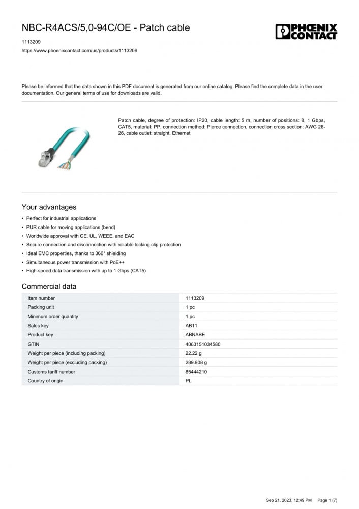 Phoenix Contact 1113209 documentation page 1