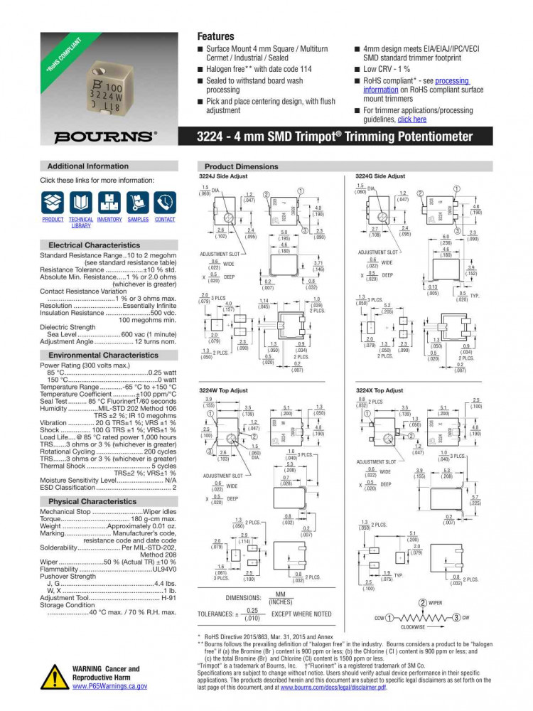 BOURNS 3224 series datasheet page 1