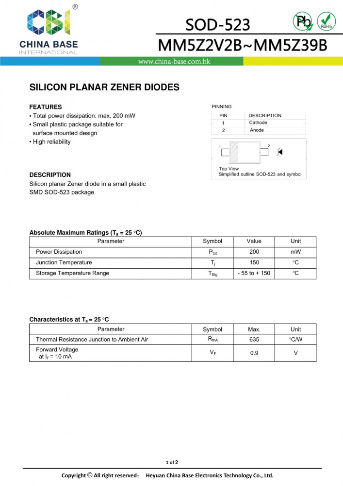 CBI MM5Z8V2B datasheet page 1