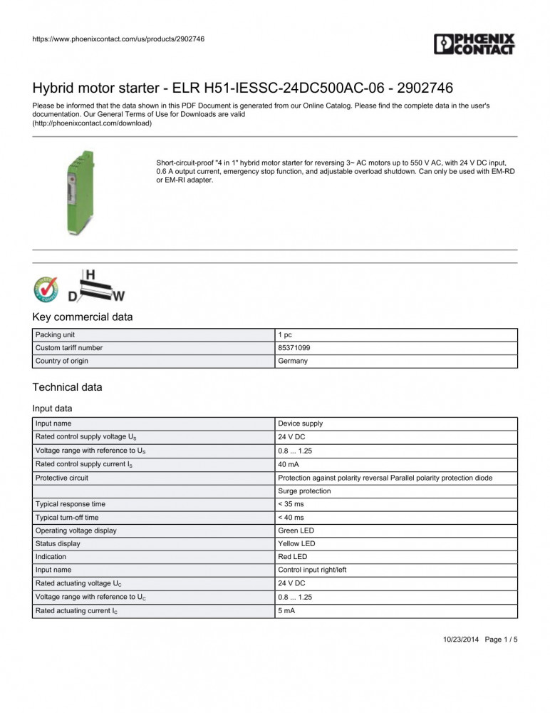 Phoenix Contact 2902746 technical document page 1