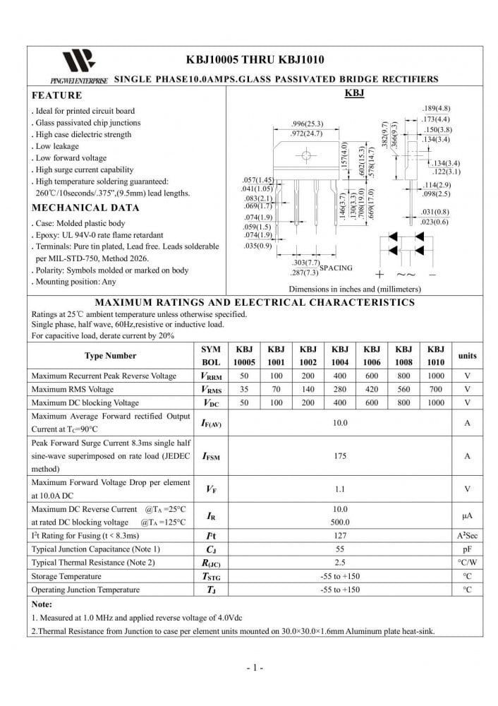 KBJ1010 datasheet page 1