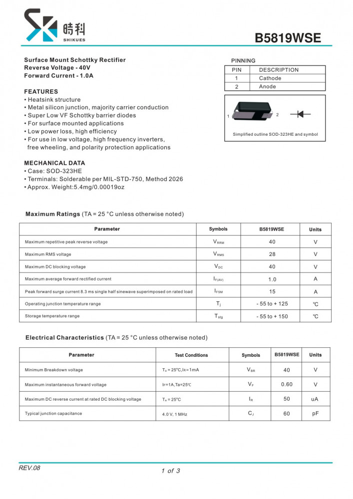 B5819WSE datasheet page 1