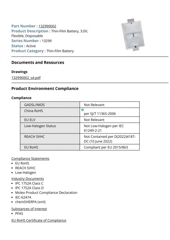MOLEX 132990002 product drawing preview, page 1
