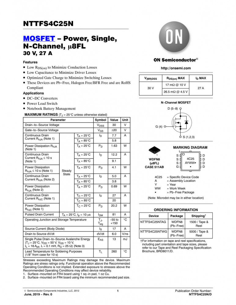 NTTFS4C25NTWG datasheet page 1