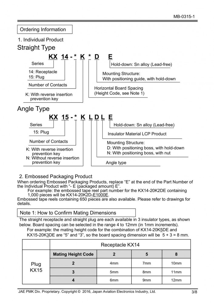 JAE KX14/15 Series datasheet page 3