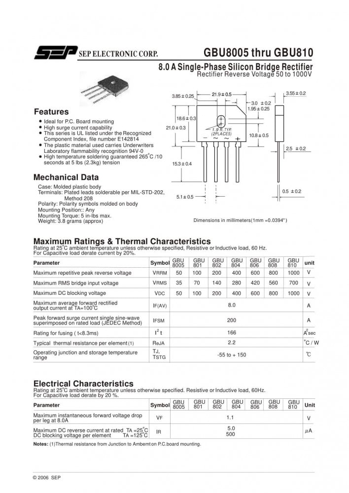 SEP GBU810 datasheet page 1