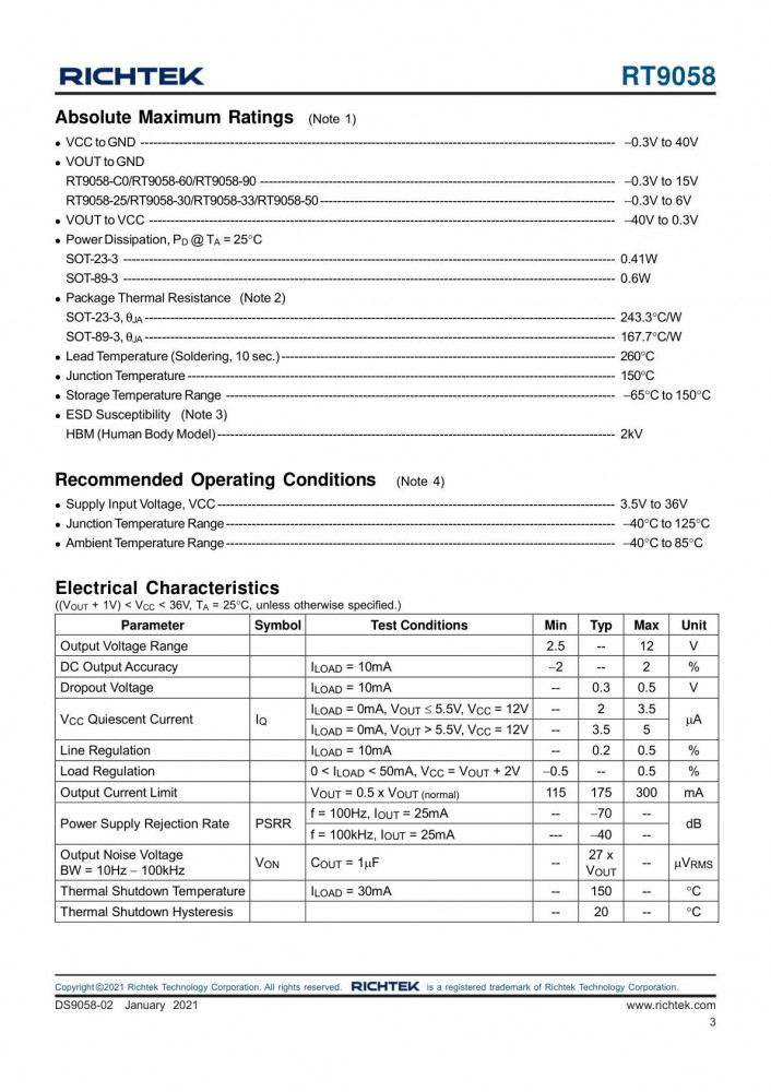 RT9058 datasheet page 3