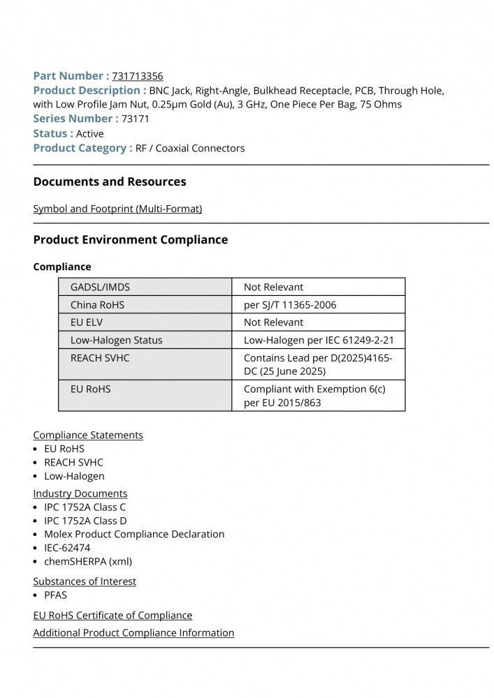 MOLEX 731713356 technical document preview, page 1