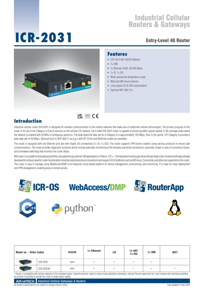 ICR-2031W product document page 1