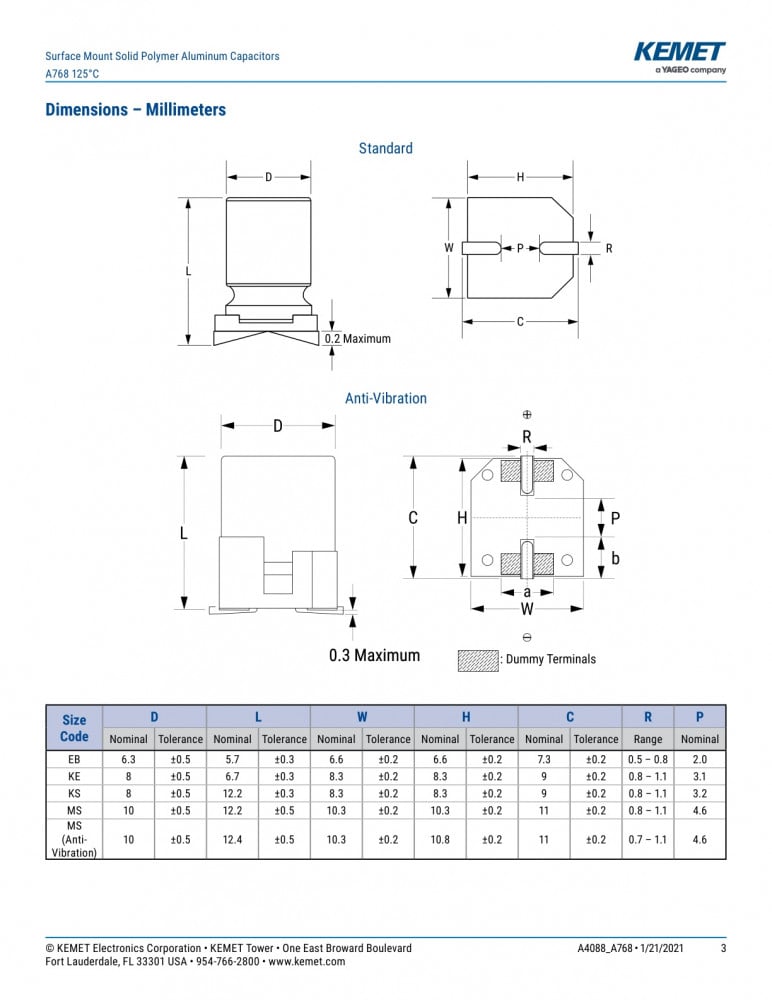 KEMET A768 series datasheet page 3