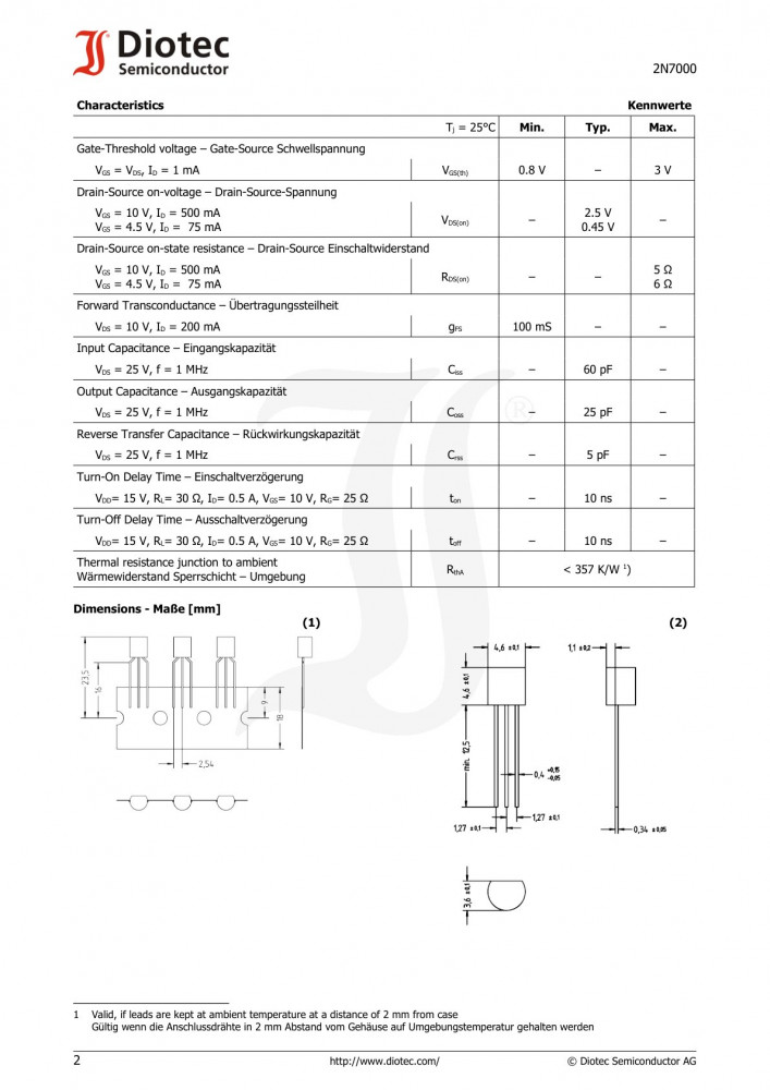 DIOTEC 2N7000 datasheet page 2