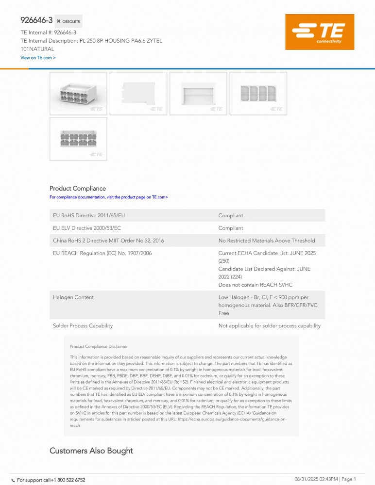 926646-3 product document image, page 1