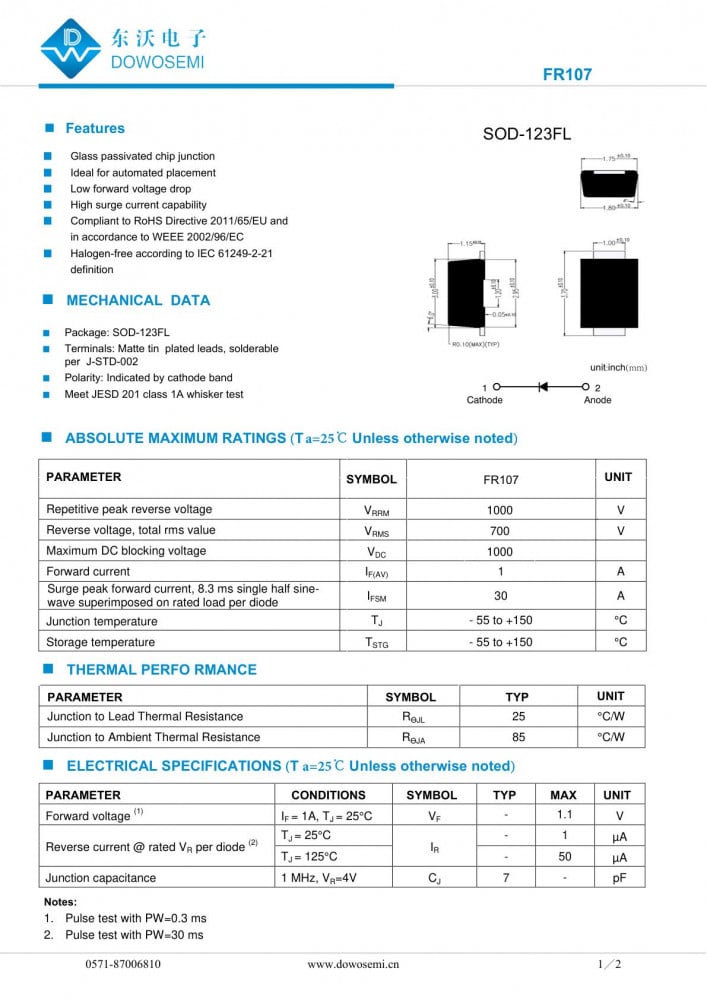 DOWO FR107 datasheet page 1