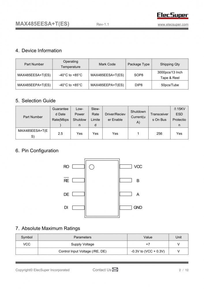 MAX485EESA+T(ES) datasheet page 2