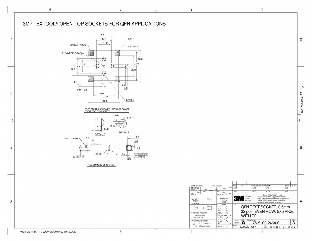 3M 232-5205-01 QFN socket drawing page 2