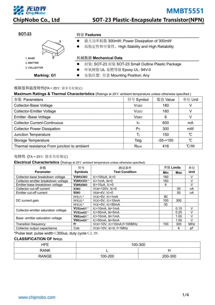 MMBT5551LT1G-CN datasheet page 1