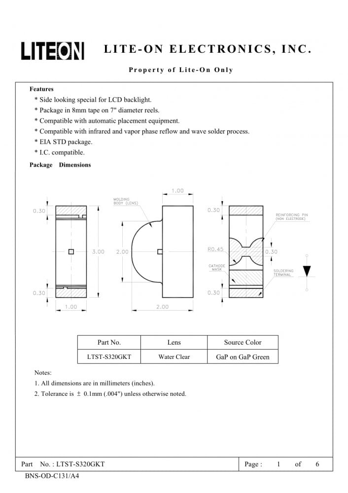 LTST-S320GKT datasheet page 1