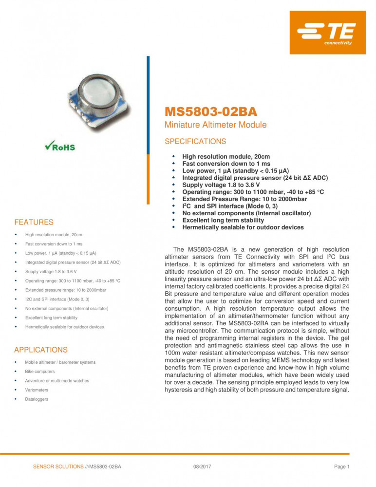 MS5803-02BA datasheet page 1