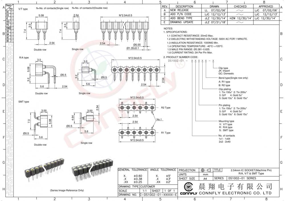 CONNFLY Elec DS1002-01-1x11V11-JK technical document preview