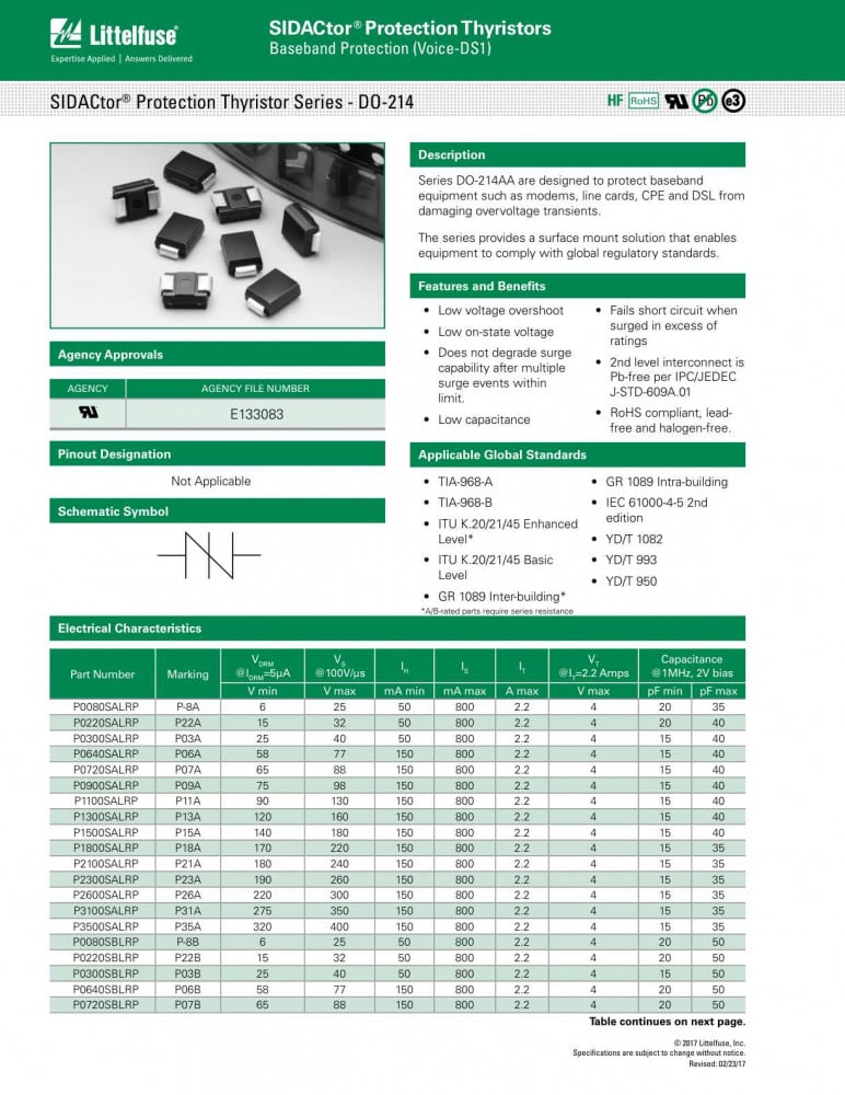 Littelfuse P0080SALRP datasheet page 1