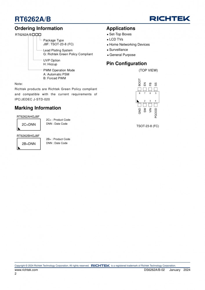RT6262BHGJ8F datasheet page 2