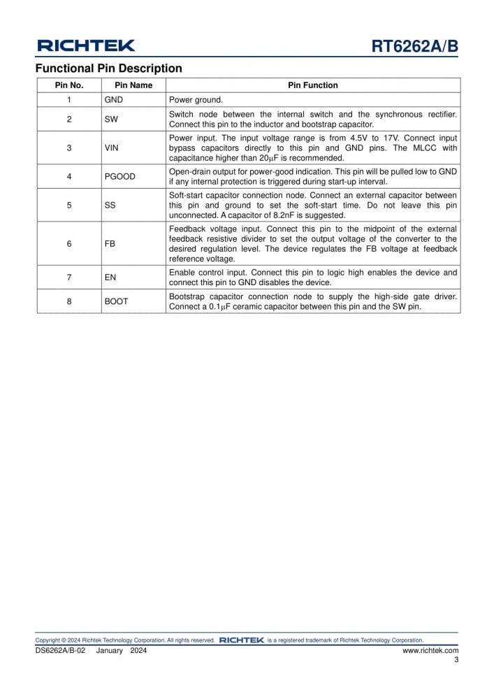 RT6262BHGJ8F datasheet page 3
