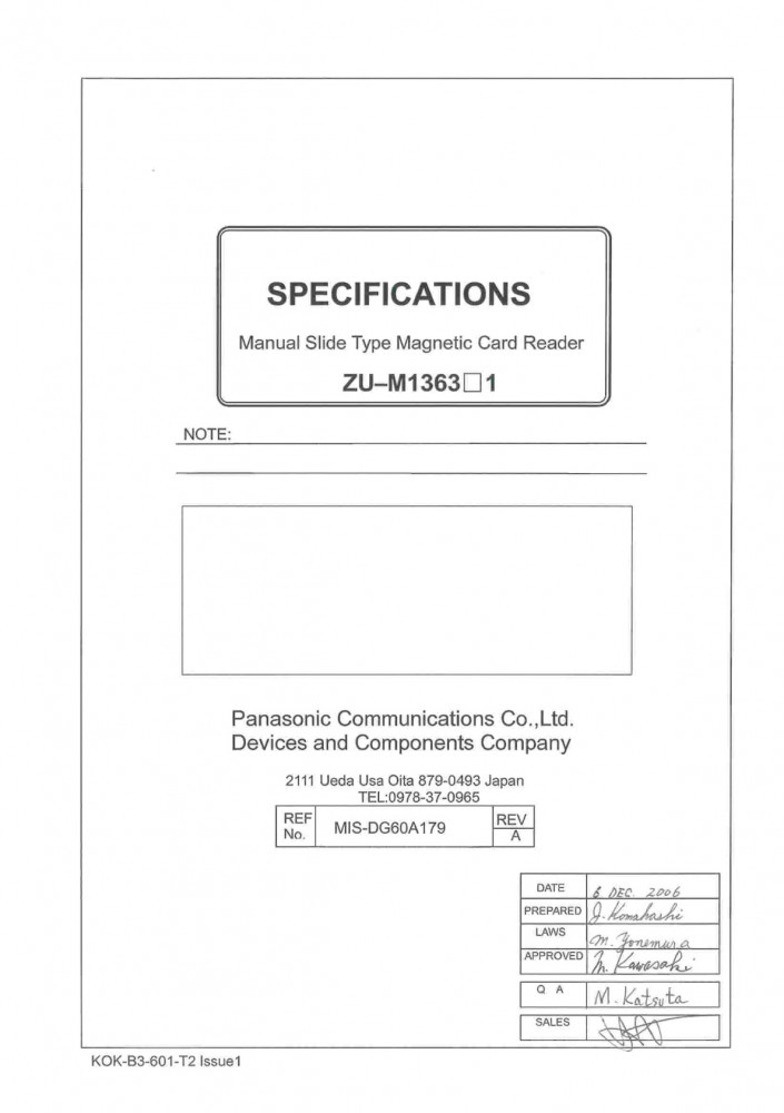 ZU-M1363S1 specification page 1