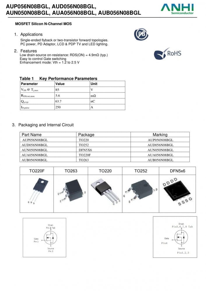 AUN050N08BGL datasheet page 1