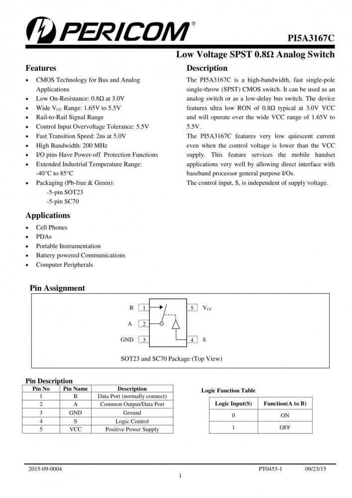 PI5A3167CTAEX datasheet page 1