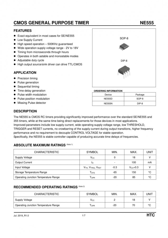 NE555N datasheet page 1