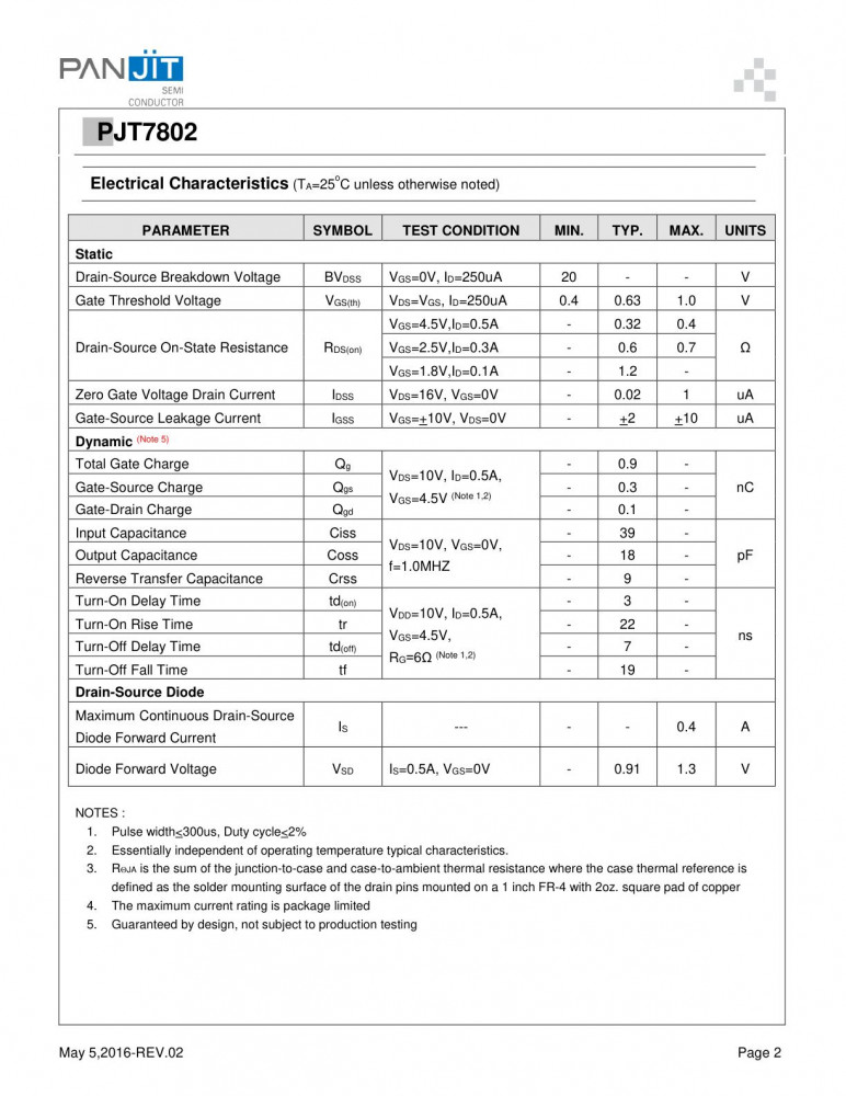 PJT7802 datasheet page 2