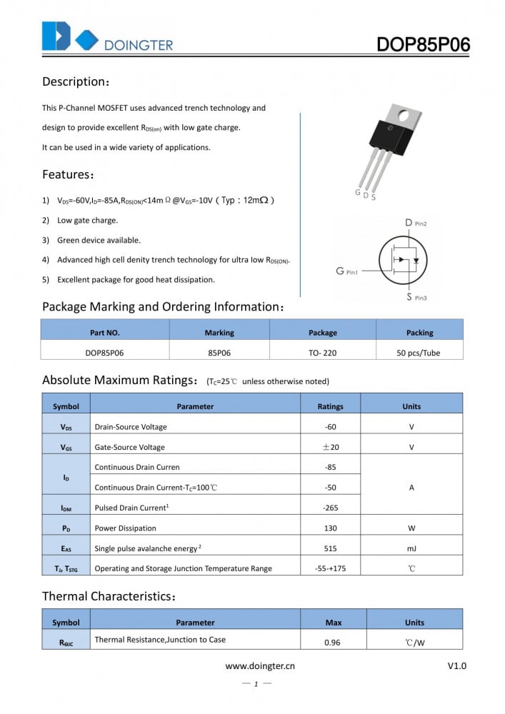DOP85P06 datasheet page 1