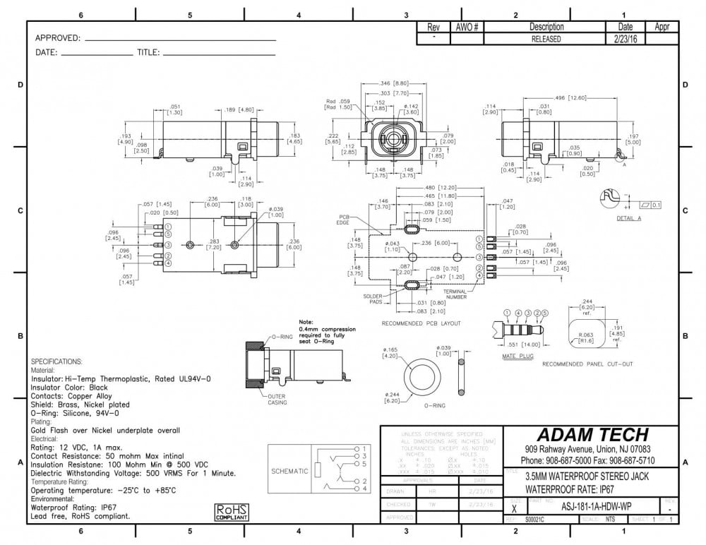 ADAM TECH ASJ-181-1A-HDW-WP manufacturer drawing