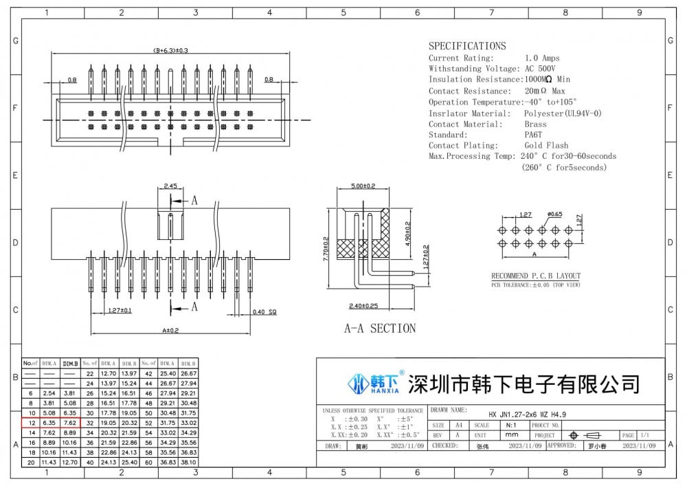 HX JN1.27-2x6 WZ H4.9 technical drawing