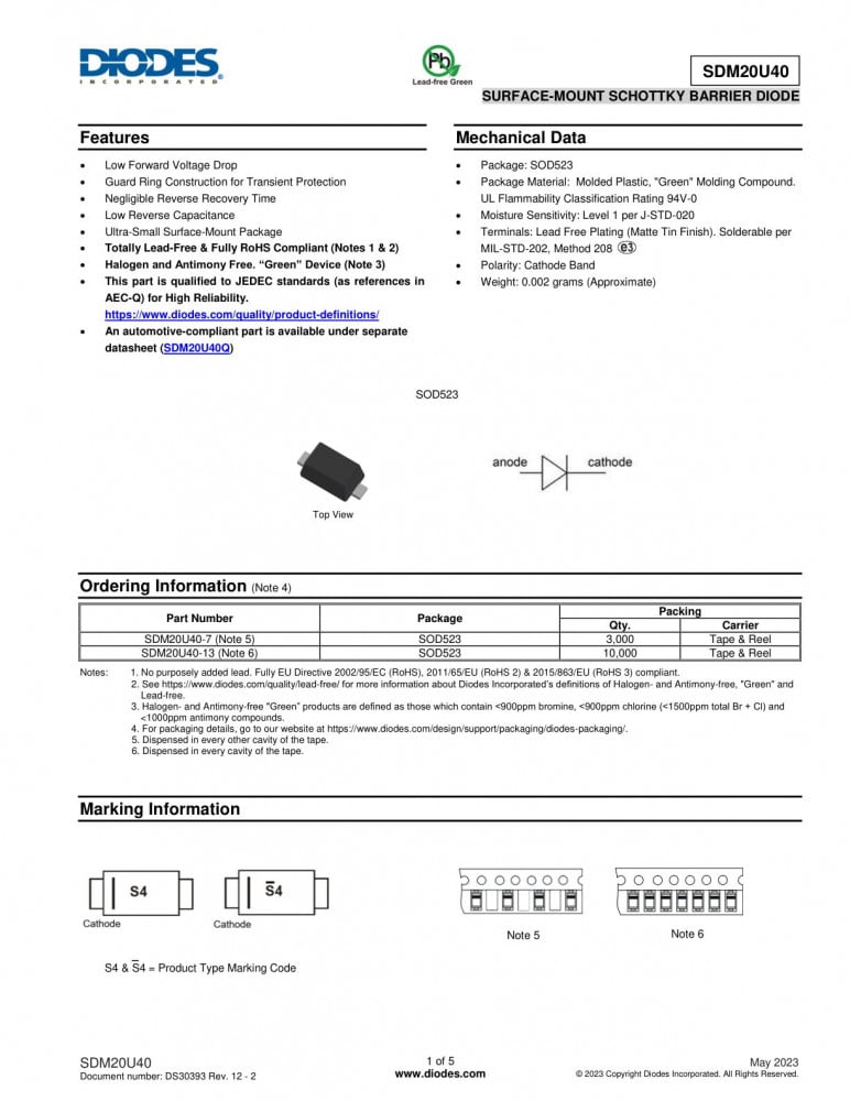 SDM20U40-7 datasheet page 1