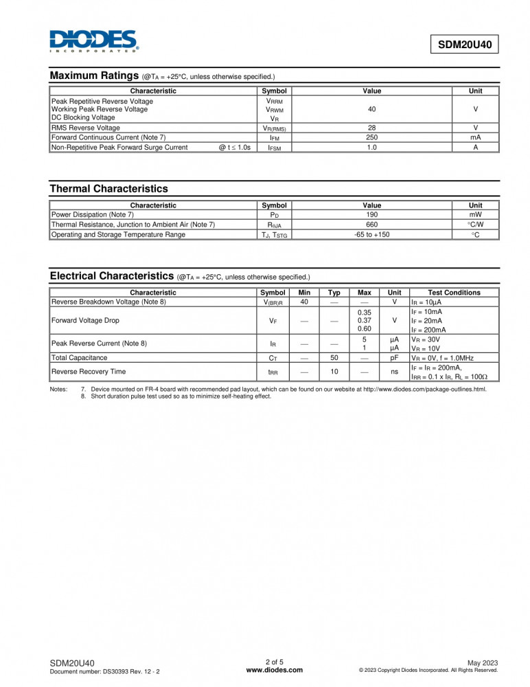 SDM20U40-7 datasheet page 2