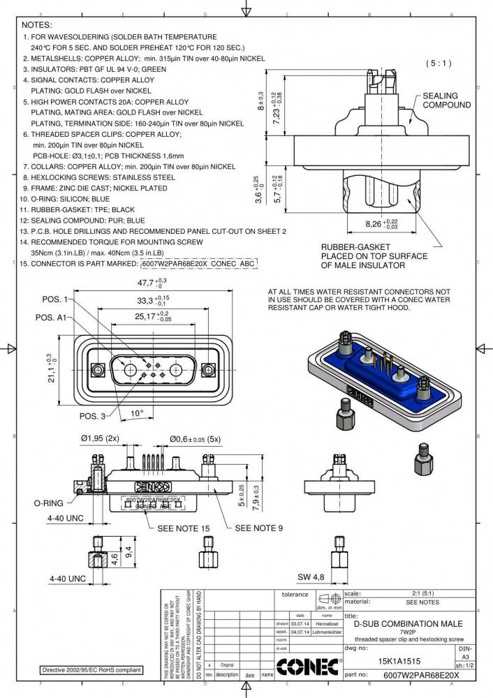 Conec 6007W2PAR68E20X drawing, sheet 1