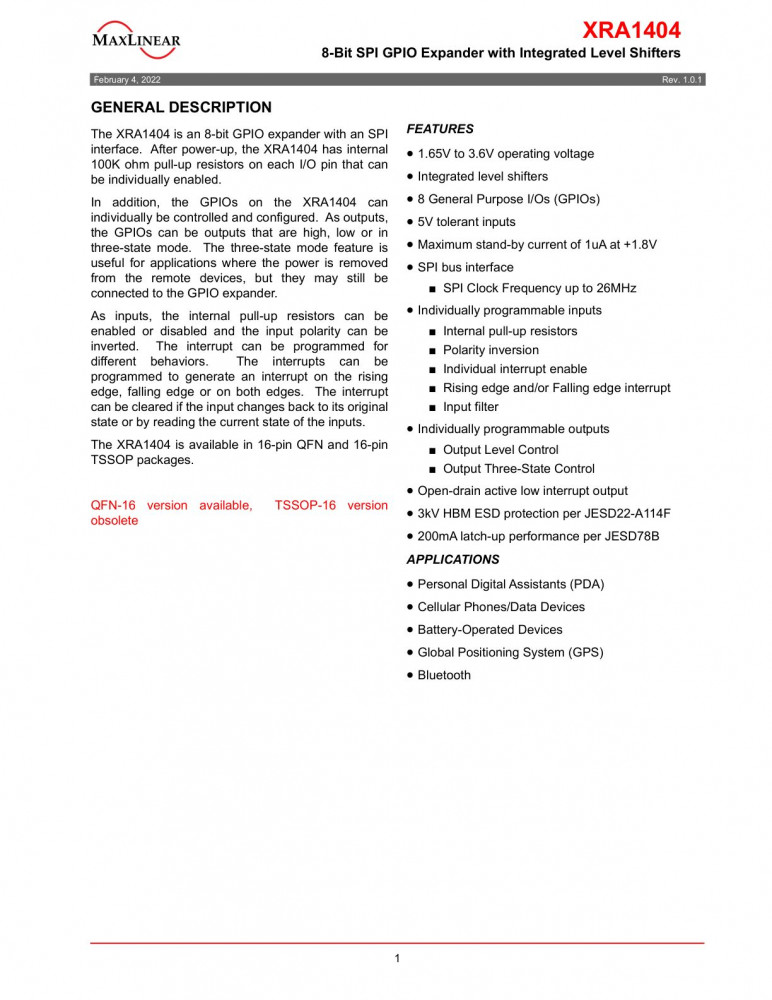 XRA1404 datasheet page 1