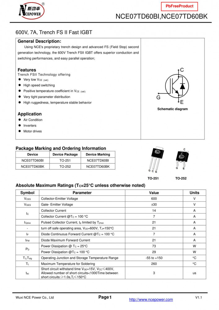 NCE07TD60BK datasheet page 1