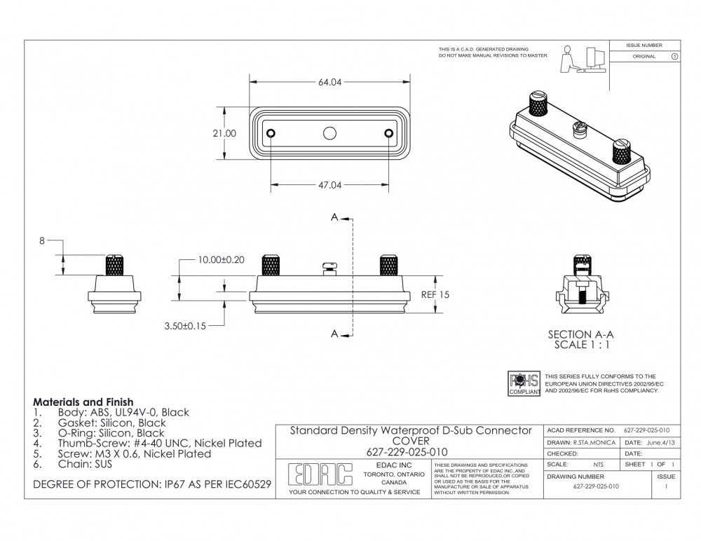 EDAC 627-229-025-010 technical drawing
