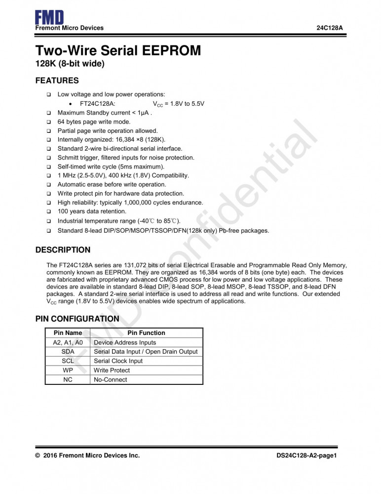 FT24C128A datasheet page 1
