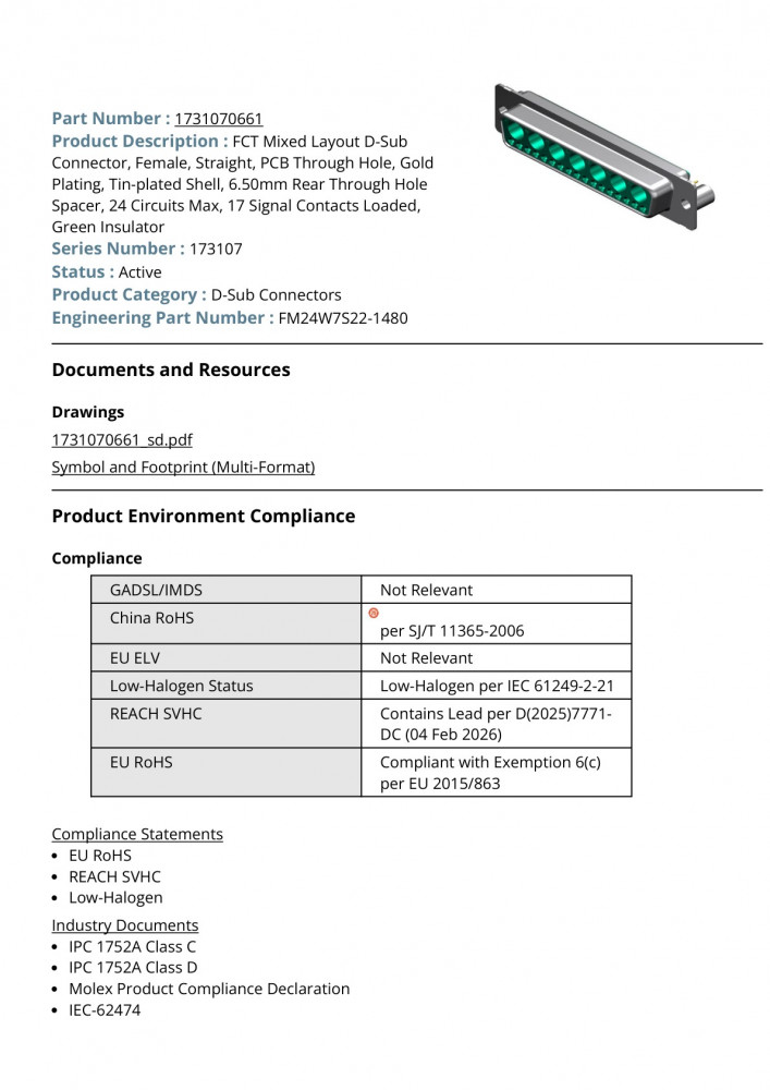 Molex 1731070661 technical drawing page 1