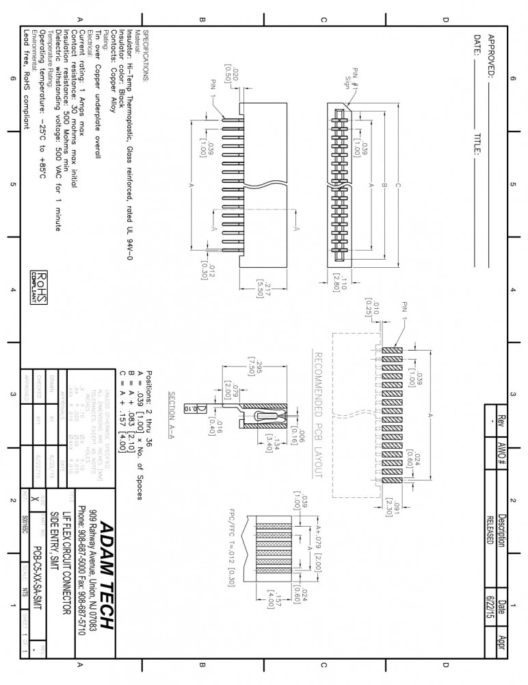 ADAM TECH PCB-C5-26-SA-SMT technical drawing