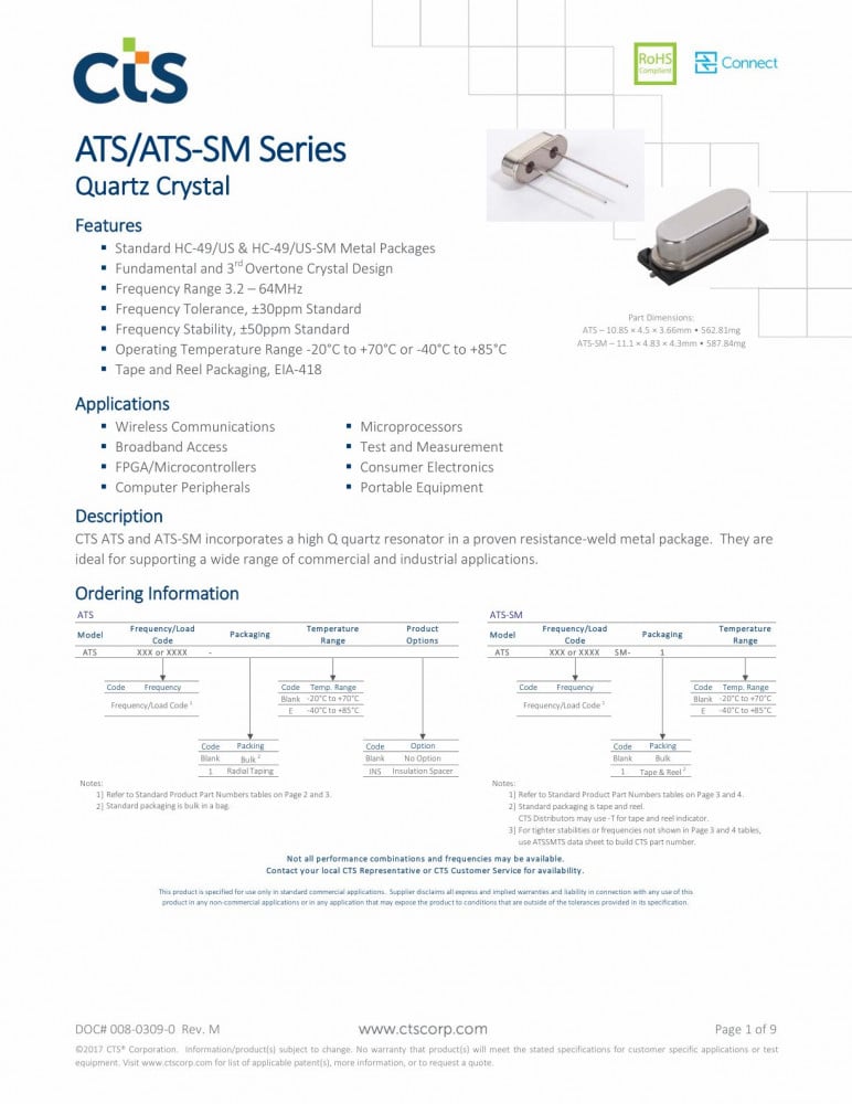 CTS ATS ATS-SM datasheet page 1