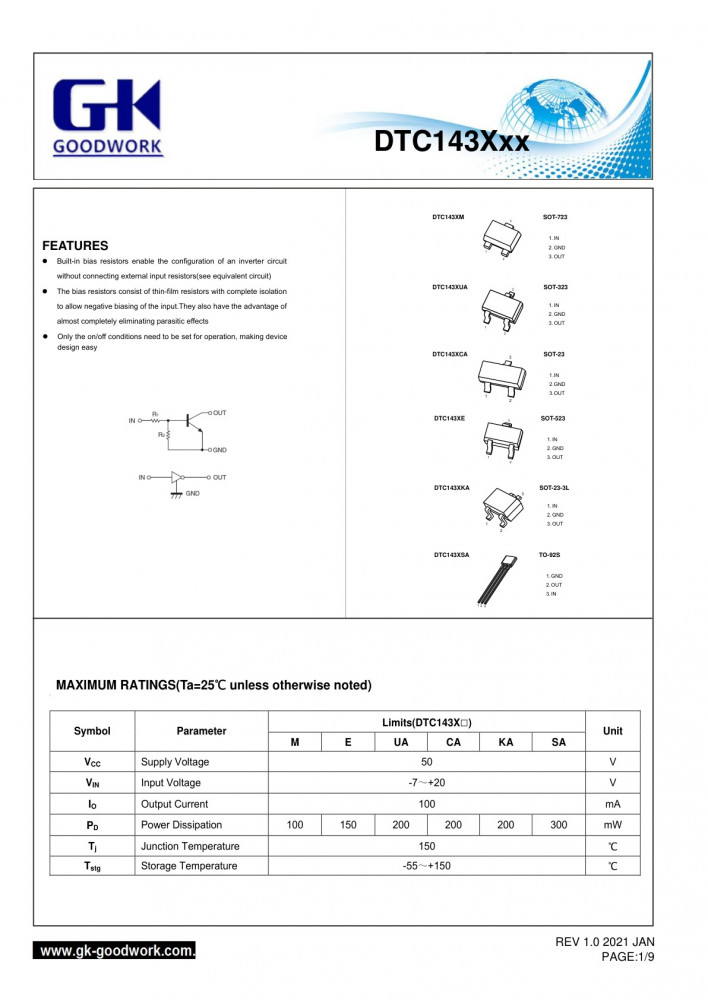 DTC143XUA datasheet page 1