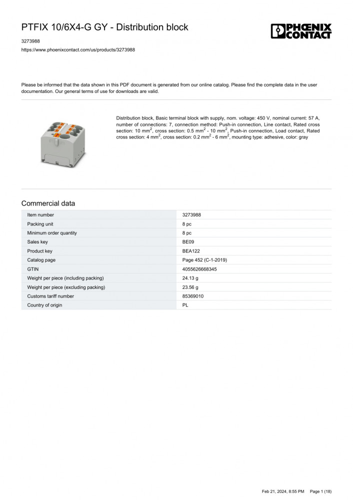 Phoenix Contact 3273988 technical document page 1