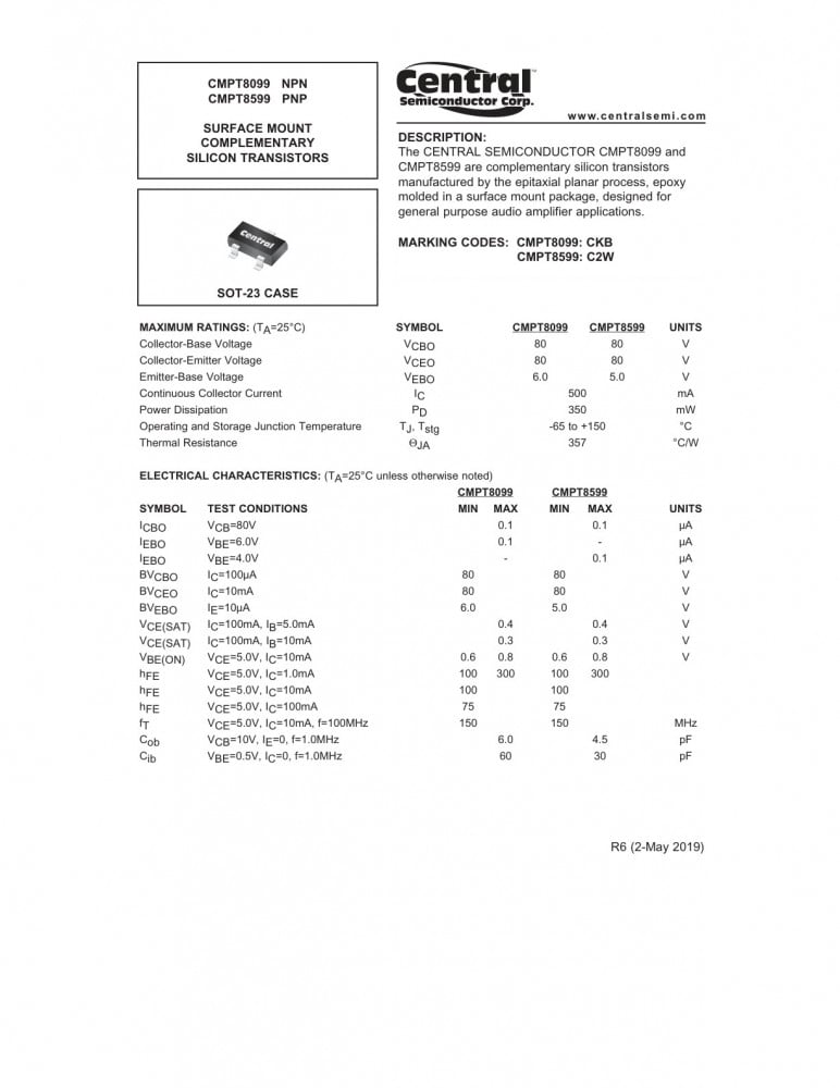 CMPT8599 datasheet page 1