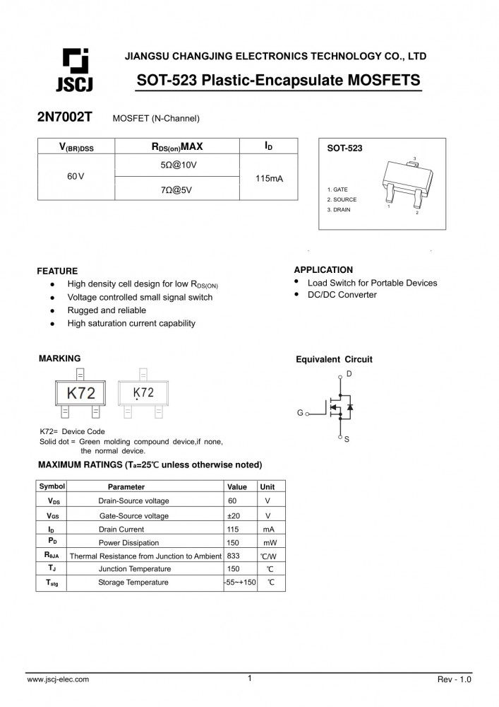2N7002T-HAF datasheet page 1